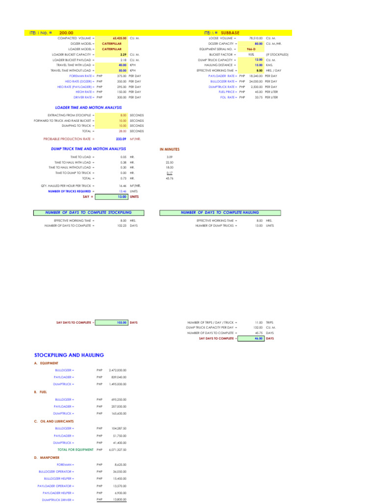 Embankment Borrow Analysis Report | PDF | Loader (Equipment) | Wheeled ...