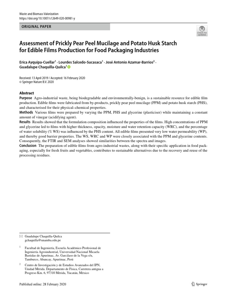 Assessment of Prickly Pear Peel Mucilage and Potato Husk Starch For ...