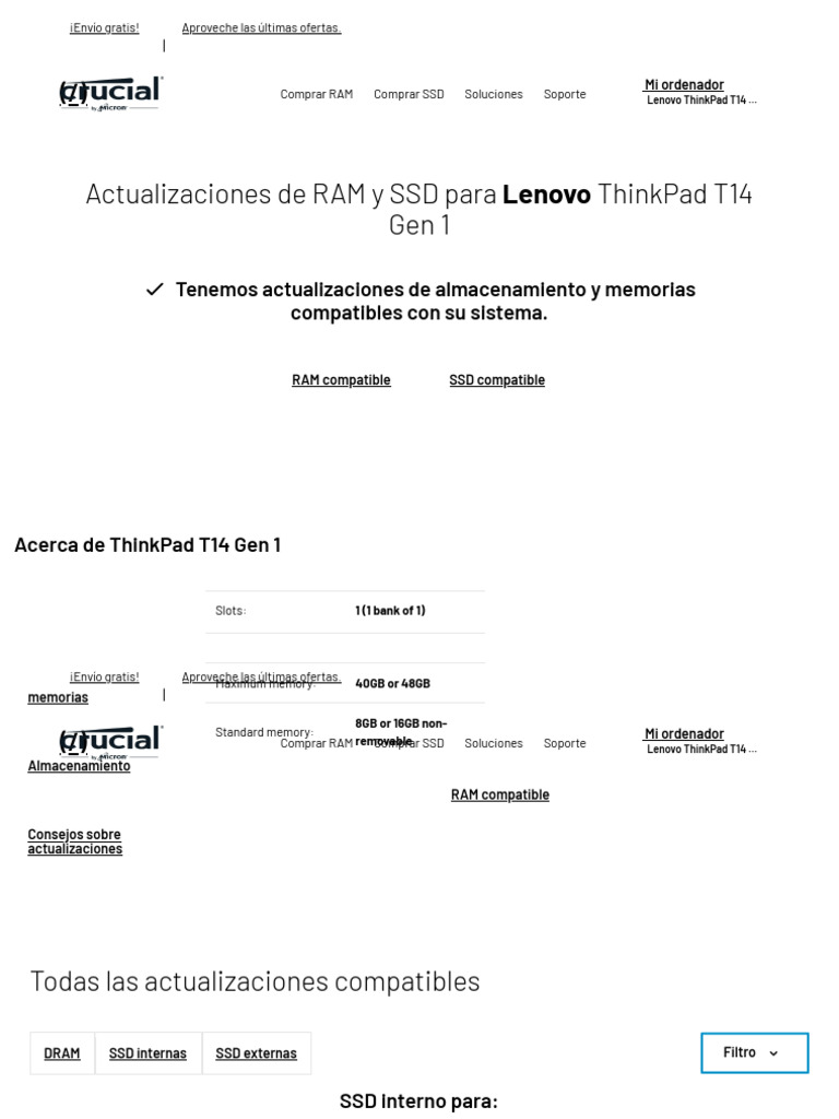 Actualiza RAM y SSD en ThinkPad T14 | PDF | Unidad de estado sólido | Equipo de oficina