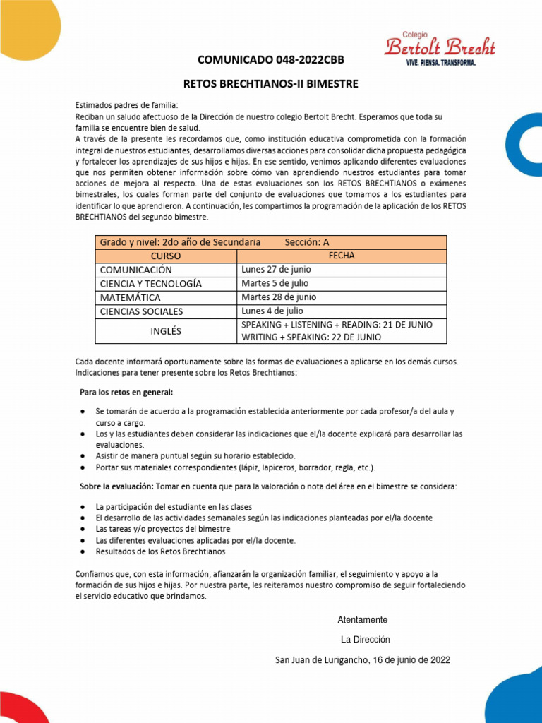 2as Comunicado Reto Iib | PDF | Maestros | Aprendizaje