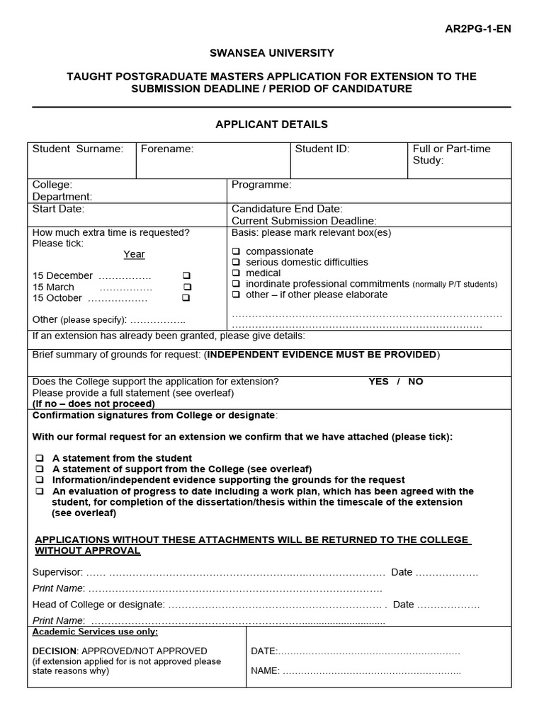 AR2PG 1 EN PGT Extension Request Form | PDF | Thesis | Postgraduate Education