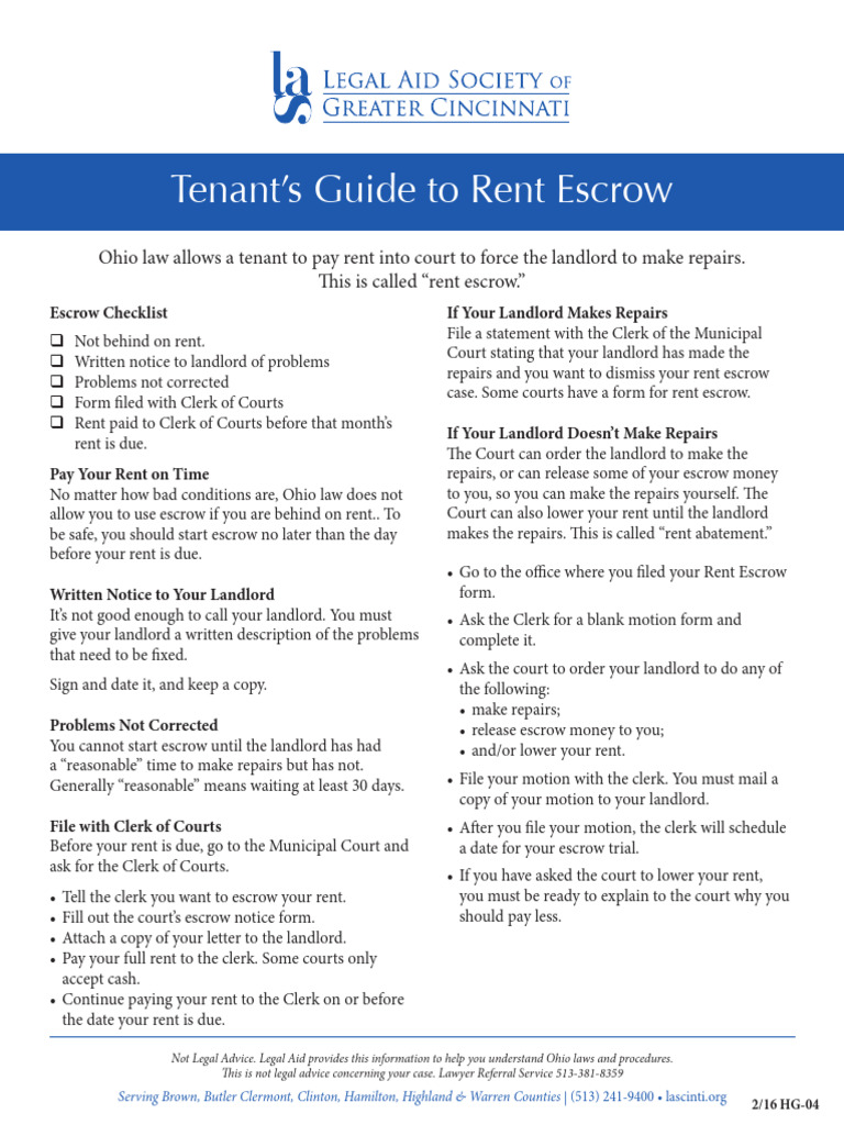 Tenant Guide To Rent Escrow | PDF | Landlord | Eviction