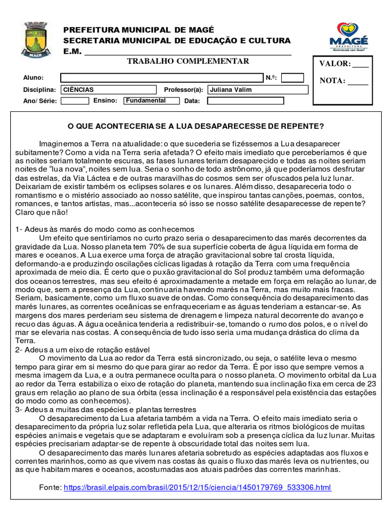 Impactos do Desaparecimento da Lua | PDF | Lua | Terra