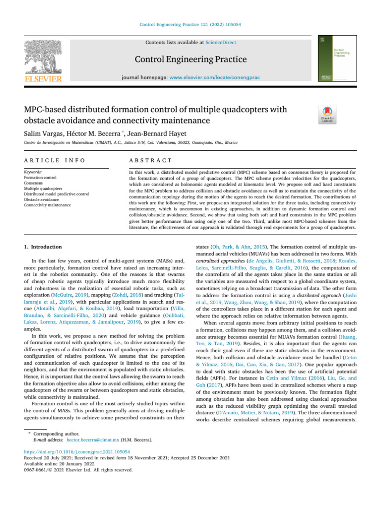 Mpc Based Distributed Formation Control Of Multiple Quadcopters With Obstacle Avoidance And