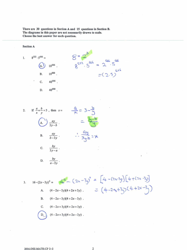2016 HKDSE Mathematics CP Paper 2 Detailed Answer | PDF