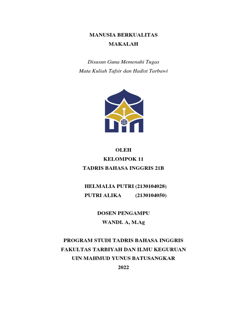 Makalah_Tafsir dan Hadist Tarbawi_Helmalia dan Putri Alika | PDF Makalah_Tafsir dan Hadist Tarbawi_Helmalia dan Putri Alika | PDF
