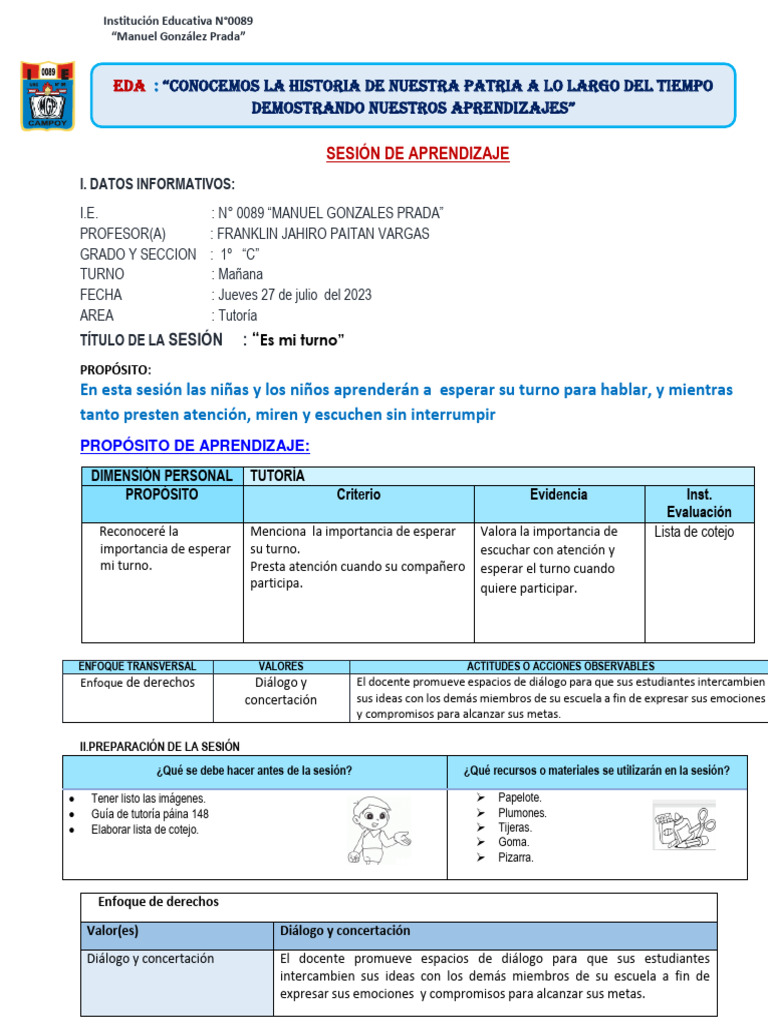 Sesion Tutoria Jueves 27-07 Es Mi Turno | PDF | Modificación de ...