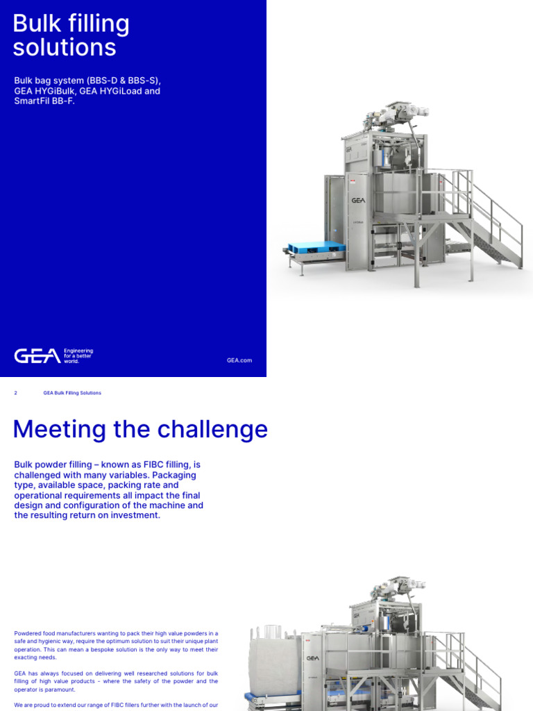 GEA Bulk Filling Solutions for Powders | PDF | Pallet | Manufactured Goods