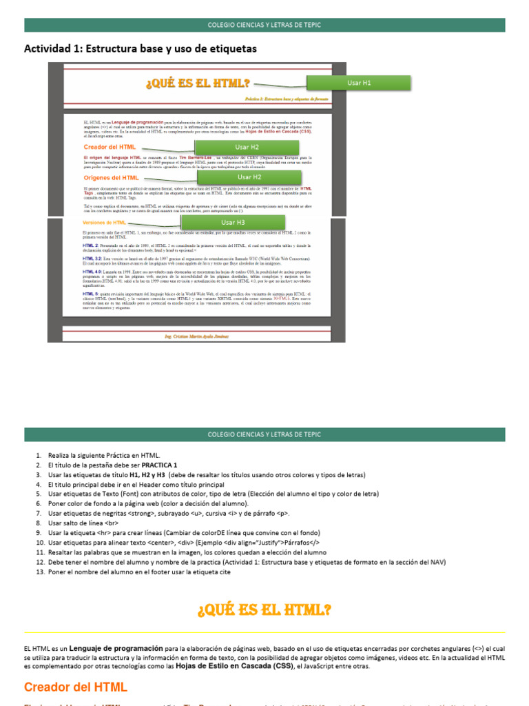 Actividad 1 uso de etiquetas de titulo (1) | PDF | HTML | HTML5