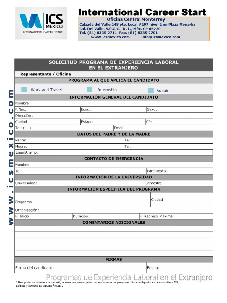 Formato de Aplicacion ICS - 2023 | Descargar gratis PDF | Visa de viaje ...