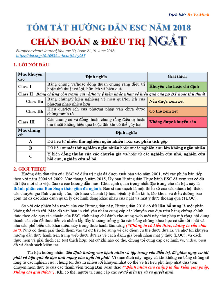 Chan Doan Va Dieu Tri Ngat Esc 2018.Bs Vo Anh Minh - Phan 1 | PDF