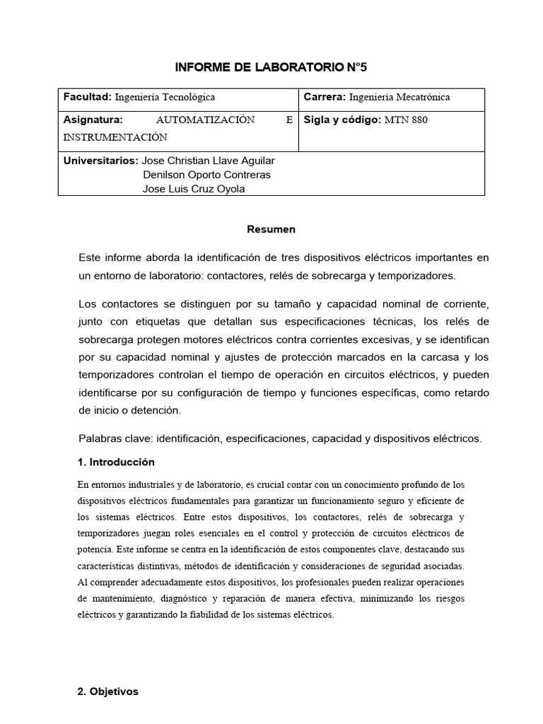 1 - Formato para Informe de Laboratorio | PDF | Relé | Laboratorios