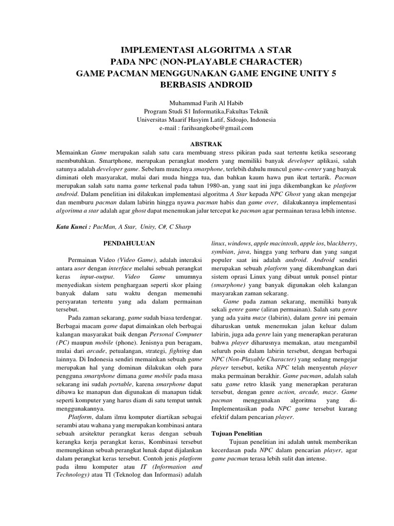 A* Algorithm for NPC in Pacman Game | PDF