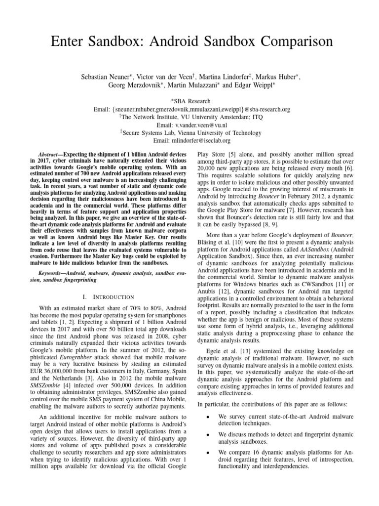 Enter Sandbox: Android Sandbox Comparison | PDF | Malware | Android ...