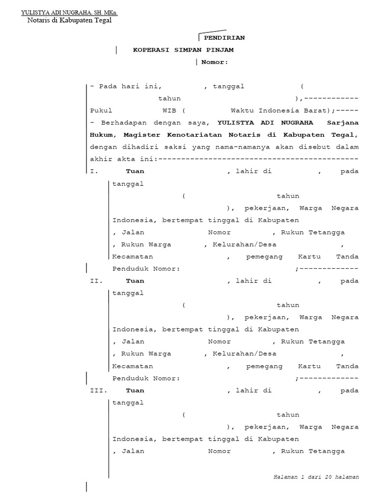 Akta Pendirian Koperasi Simpan Pinjam | PDF