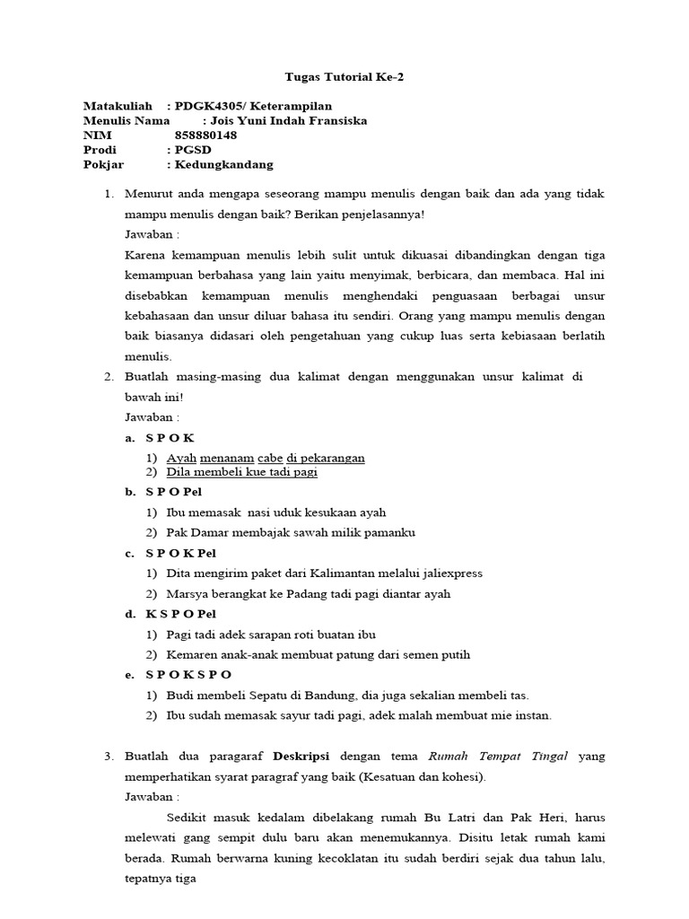 Tugas Tutorial Ke2 Keterampilan Menulis | PDF