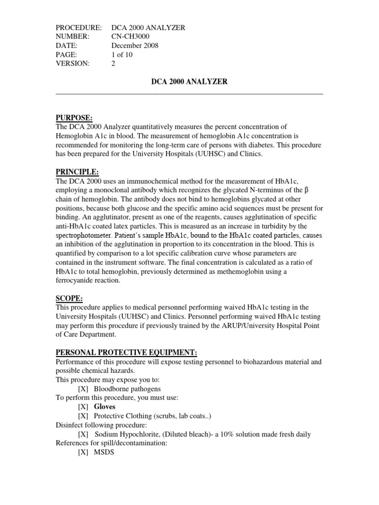 DCA Analyzer | PDF | Glycated Hemoglobin | Hemoglobin