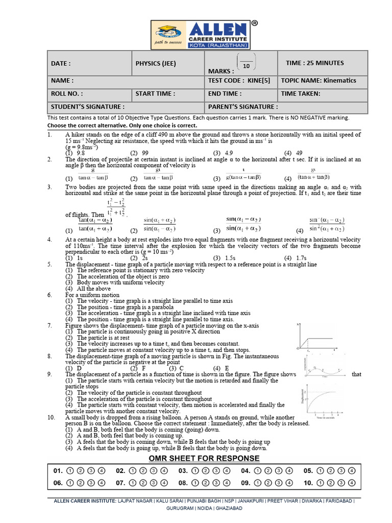 Physics-5 JEE (Kinematics) | PDF | Acceleration | Velocity