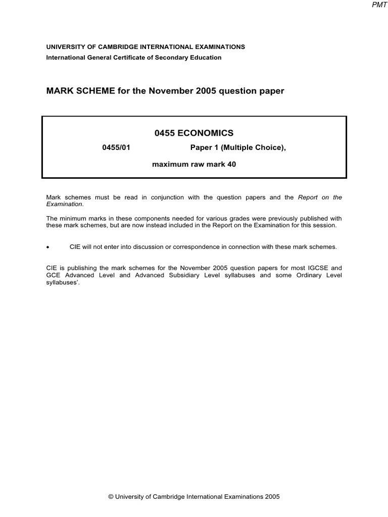 IGCSE Economics November 2005 Mark Scheme | PDF | Educational ...