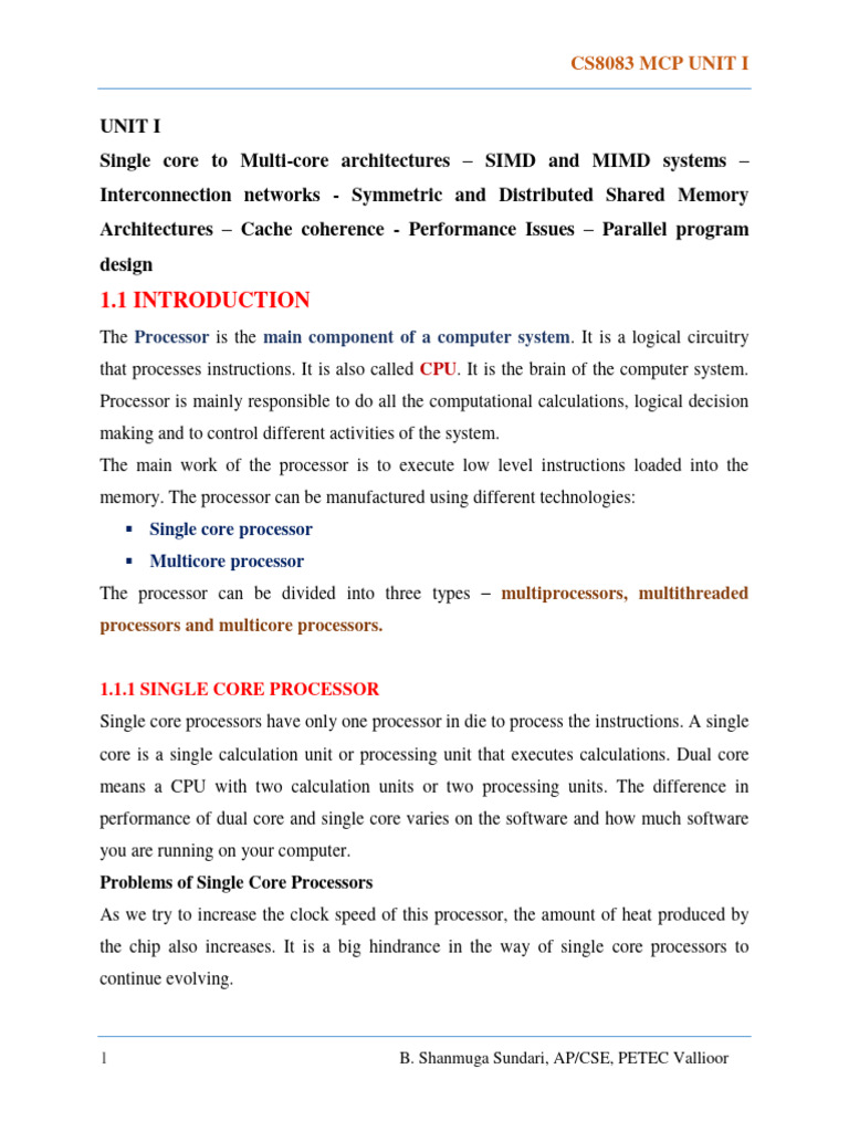 Cs8083 Mcp Unit i Notes | PDF | Multi Core Processor | Central ... Cs8083 Mcp Unit i Notes | PDF | Multi Core Processor | Central ...