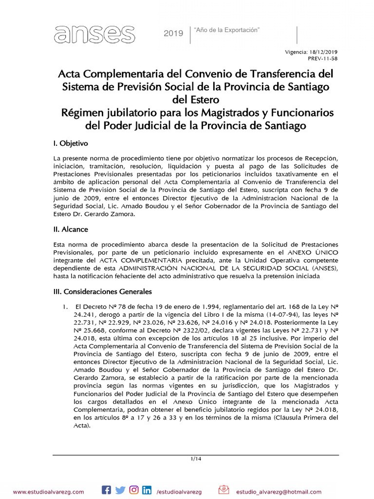 ANSES PREV-11-58-2019 Transferencia Caja Magistrados Santiago Del ...