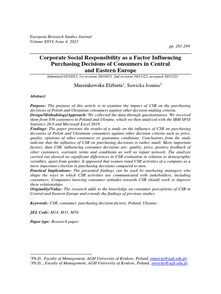 CSR As A Factor Influencing Purchasing Decisions of Consumers in ...