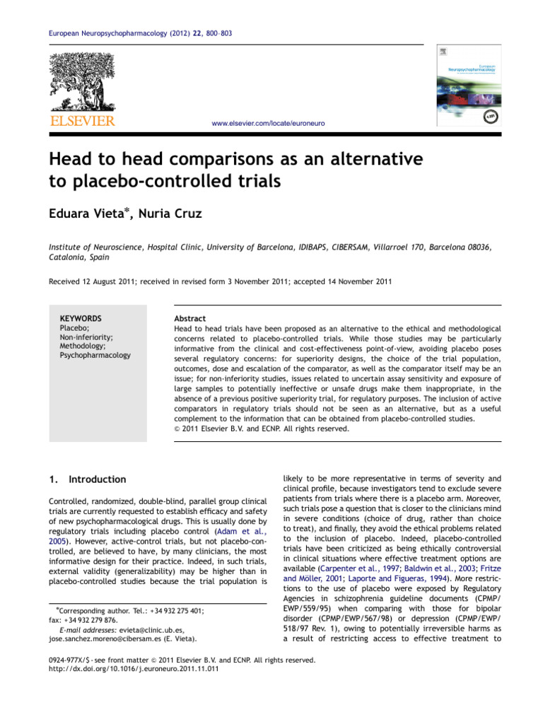 Head-to-Head Trials vs. Placebo Controls | PDF | Placebo Controlled ...