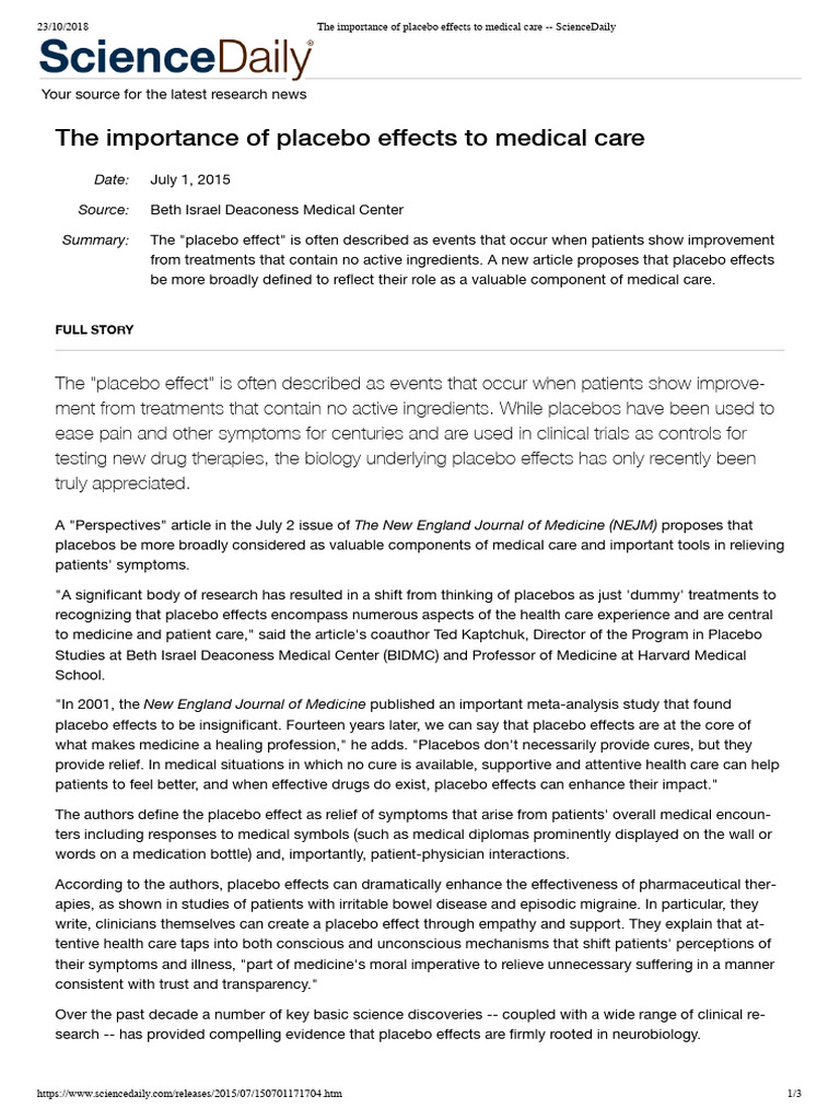 The Importance of Placebo Effects To Medical Care | PDF | Placebo ...