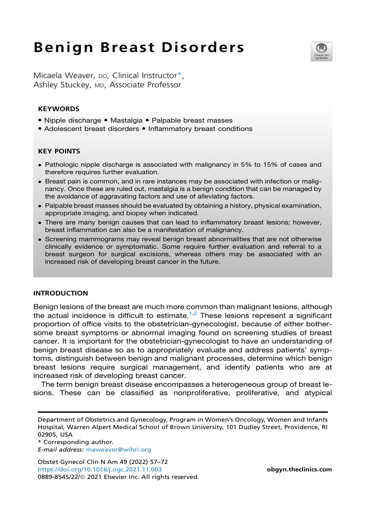 Benign Breast Disorders | PDF | Mammography | Breast Cancer