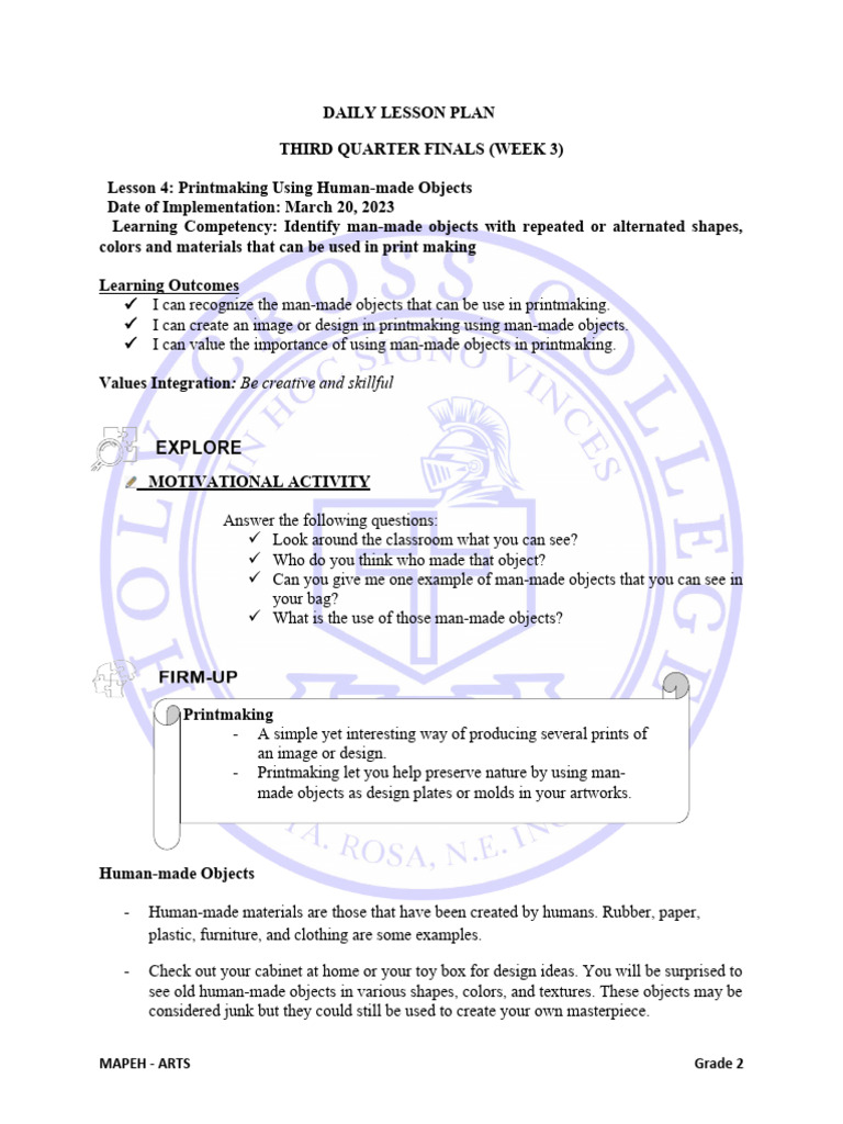 Grade 2 Lesson 4 Arts | Download Free PDF | Printmaking | Composition (Visual Arts)