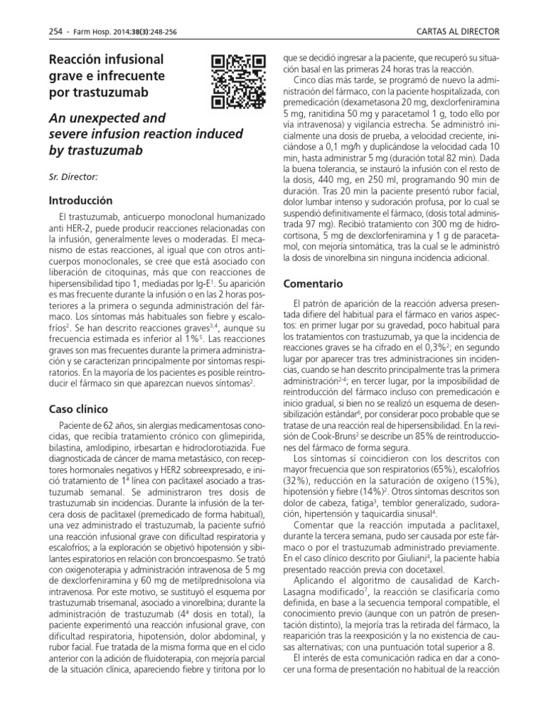 Reacci N Infusional Grave e Infrecuente Por Trastuz 2014 Farmacia ...