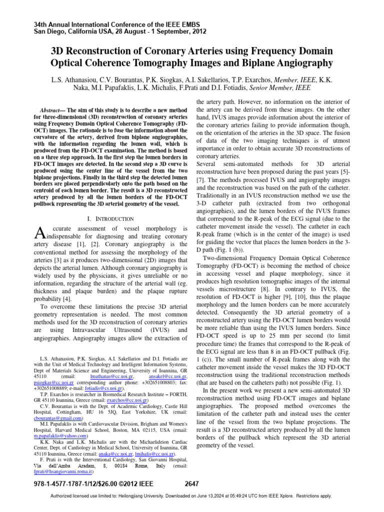 3D Reconstruction of Coronary Arteries Using Frequency Domain Optical ...