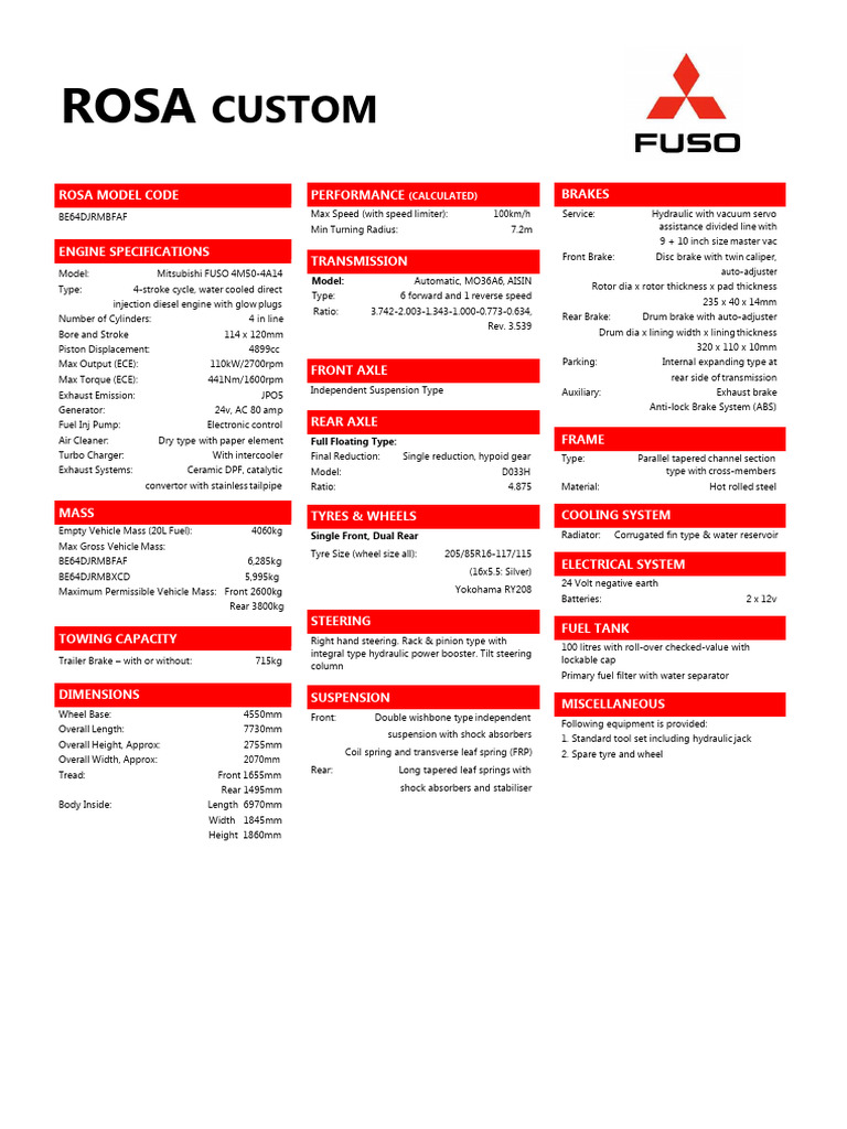 ROSA BUS 2015 Specifications | PDF | Brake | Steering