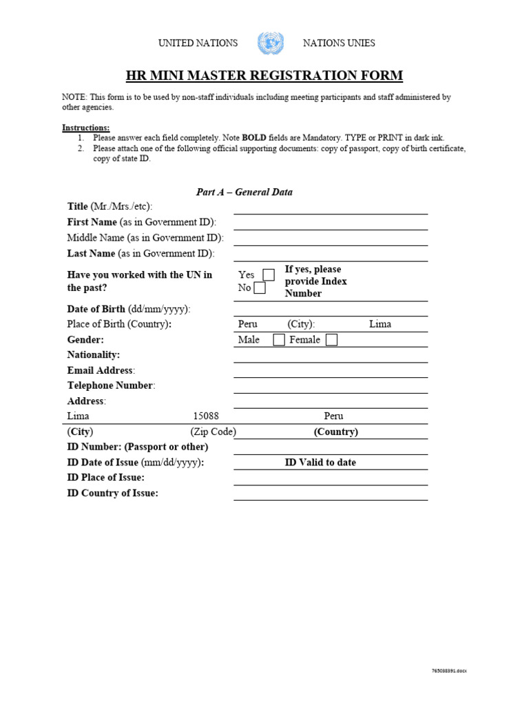 UN HR Mini Master Registration Form | PDF | Banks | Wire Transfer
