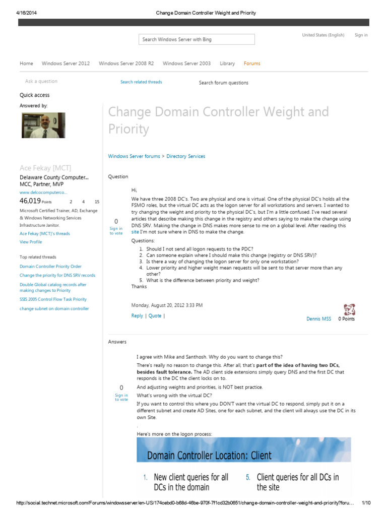 Active Directory - Change Domain Controller Weight and Priority | PDF | Domain Name System ...