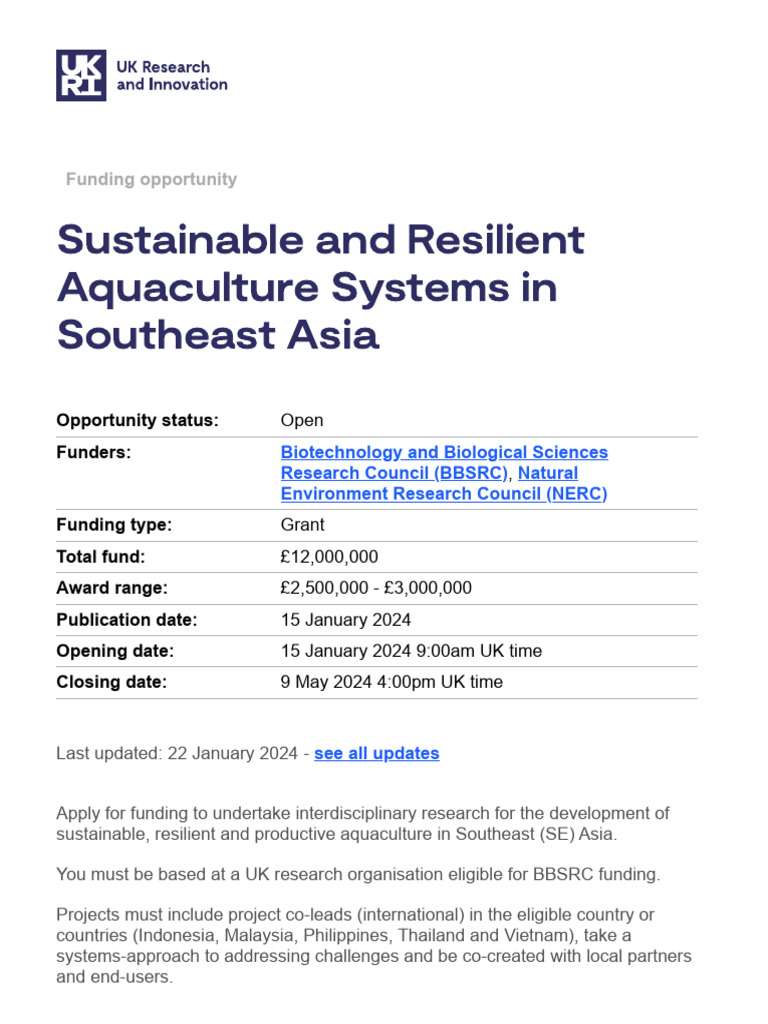 Sustainable and Resilient Aquaculture Systems in Southeast Asia - UKRI ...