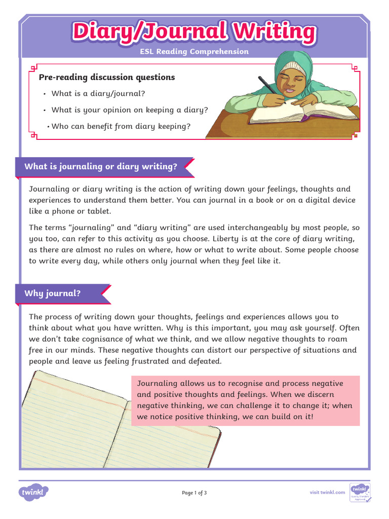 ESL Writing A Diary-Journal Comprehension | PDF | English As A Second ...
