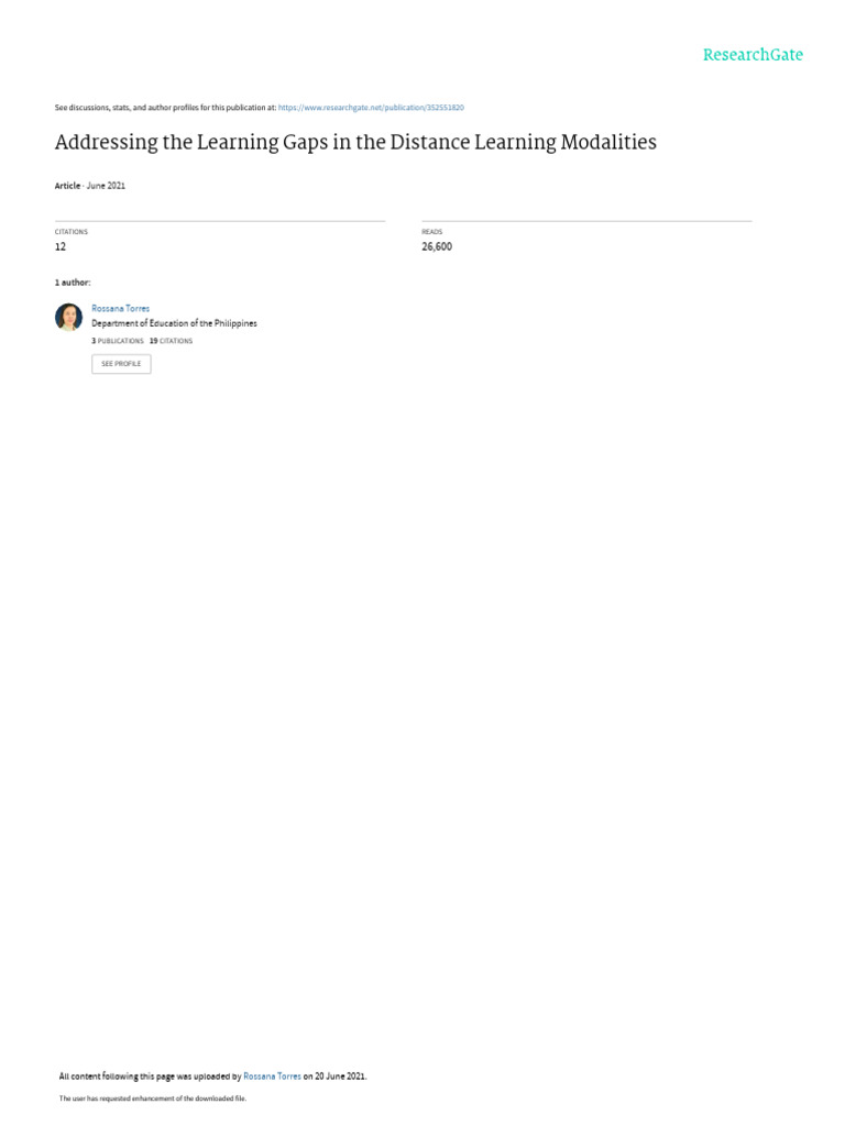 Addressingthe Learning Gapsinthe Distance Learning Modalities | PDF ...