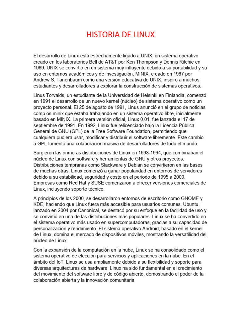 Historia de Linux | PDF | Distribución de Linux | Familias de sistemas ...