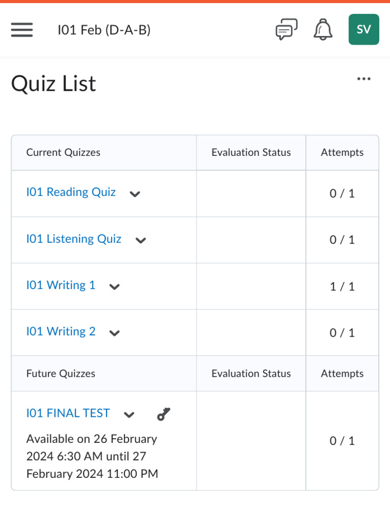 I01 Quiz and Test Schedule | PDF