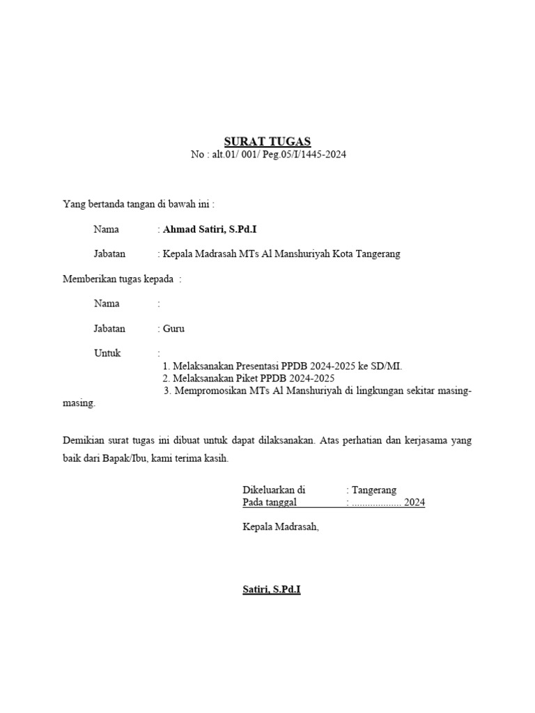 SURAT TUGAS PPDB 2022 | PDF
