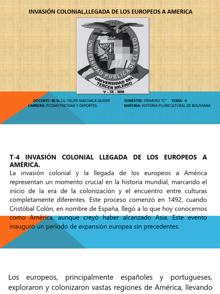 Invasión Colonial: Llegada Europea a América | PDF | Colonización ...