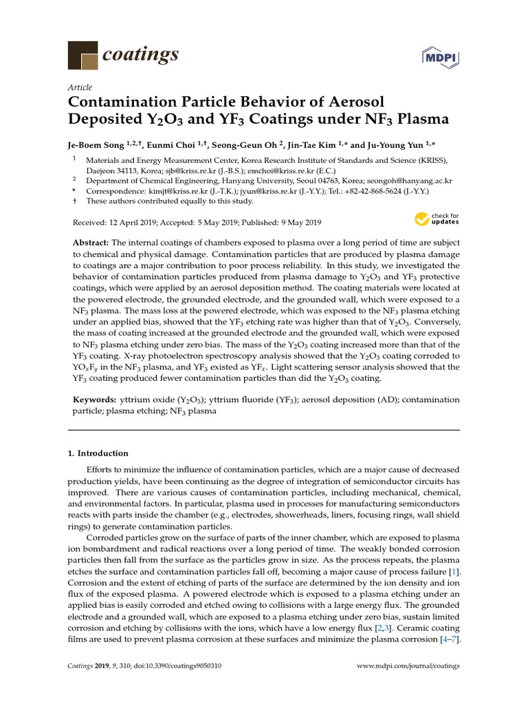 Coatings-09-00310 - Contamination Particle Behavior of Aerosol ...