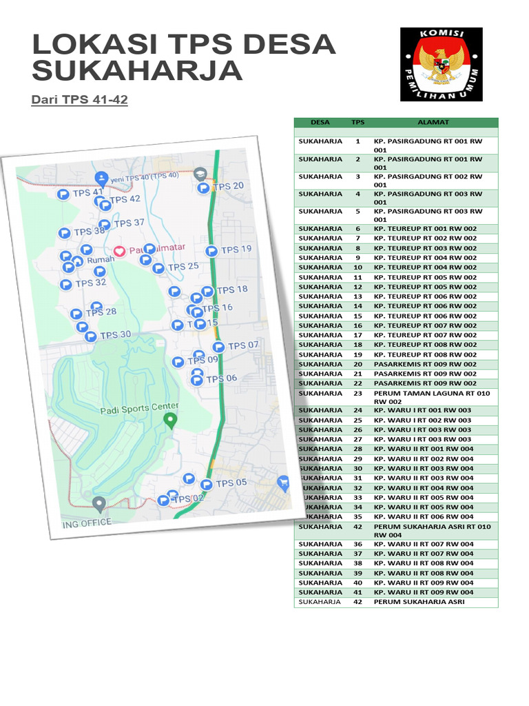 LOKASI PETA TPS DESA SUKAHARJA | PDF