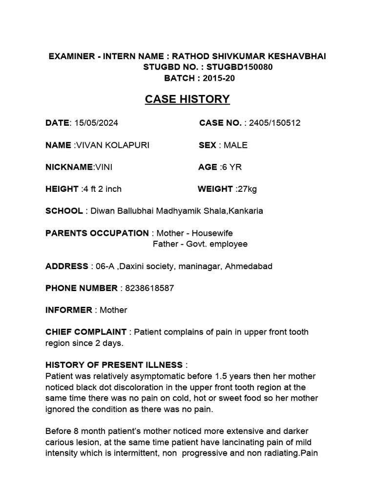 Shiv Rathod Pedo Case History | PDF | Human Tooth | Mouth