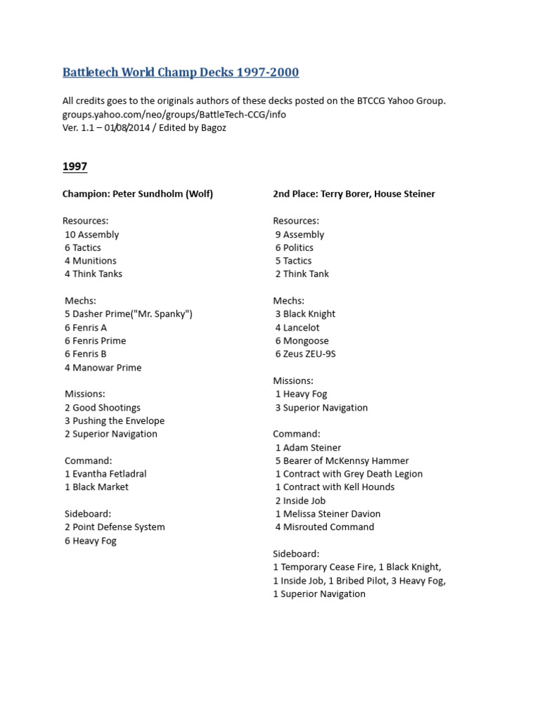 Battletech CCG Championship Decks 1997-2000 | PDF | Military Science ...