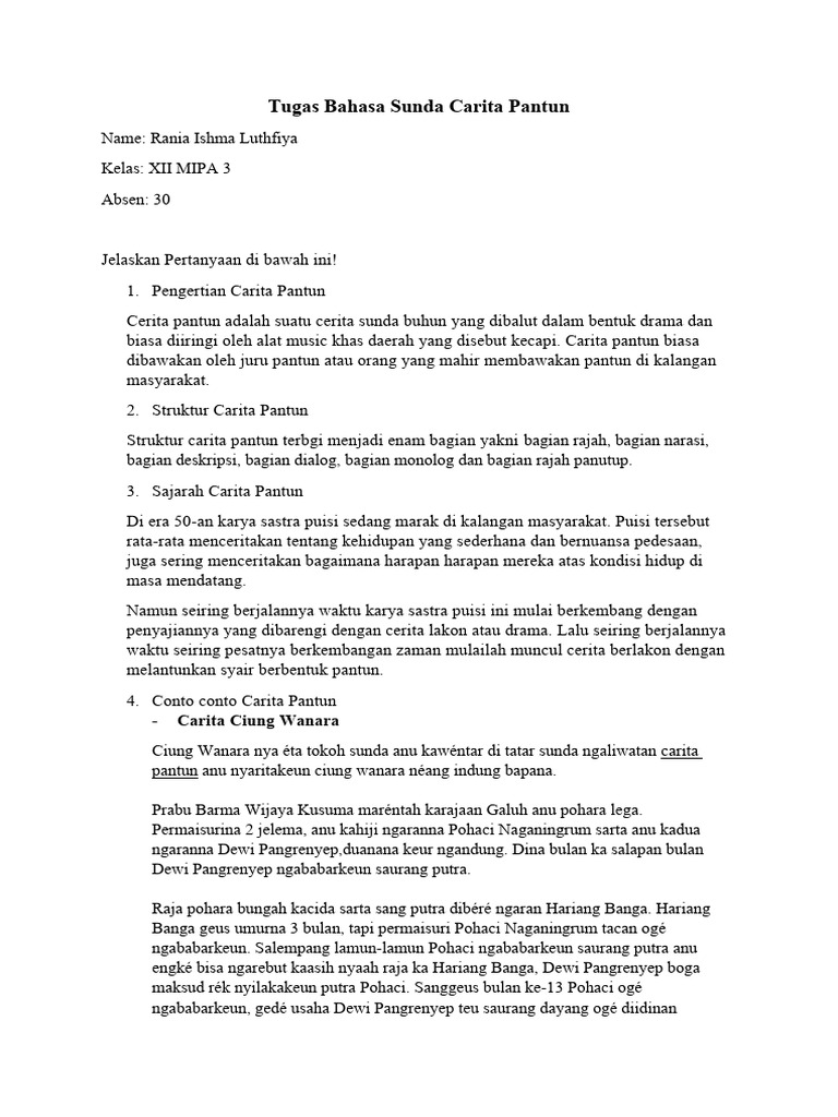 Tugas Bahasa Sunda Carita Pantun | PDF
