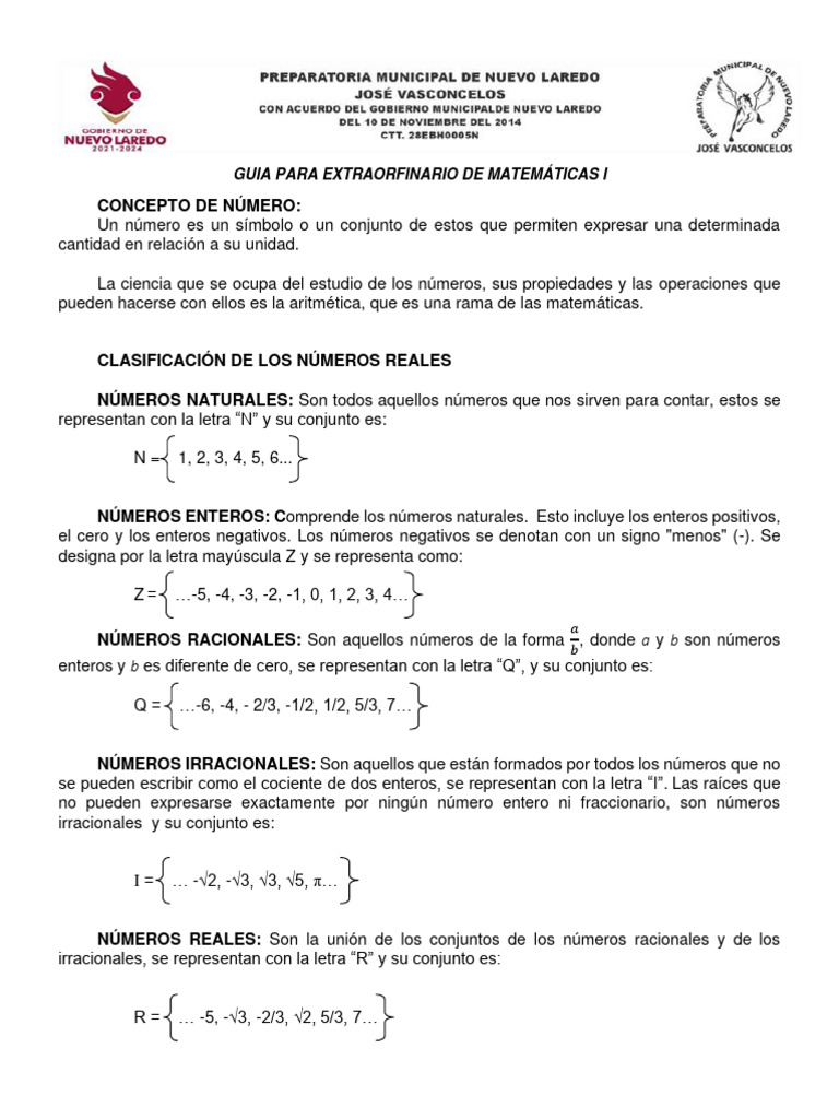 Guia - Extra - Matemáticas I | PDF | Números | Ecuaciones