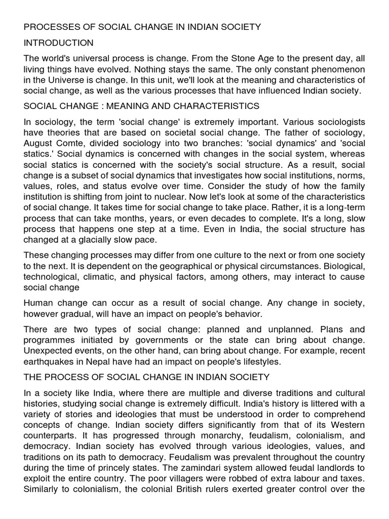 Processes of Social Change in Indian Society | PDF | Caste | Urbanization