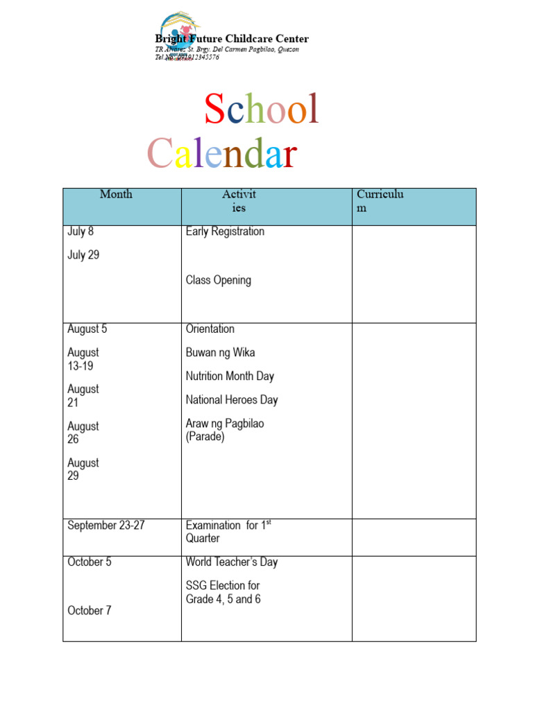 School Calendar | PDF